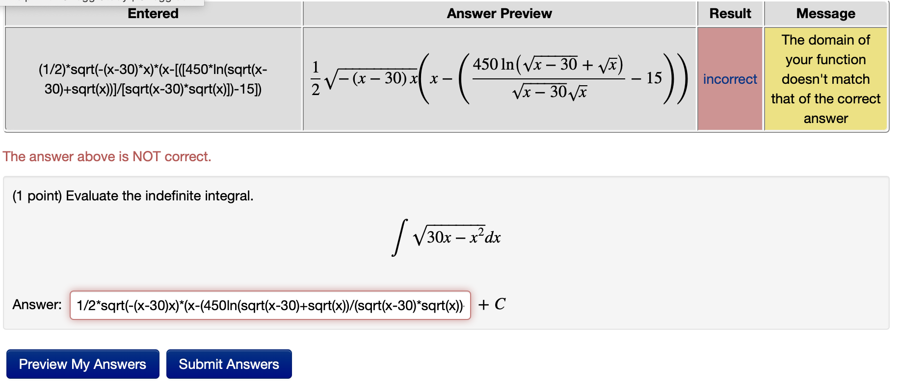 Solved Unsure as to why the domain of my answer is incorrect | Chegg.com