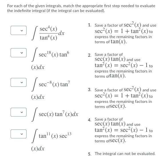 Solved For each of the given integrals, match the | Chegg.com
