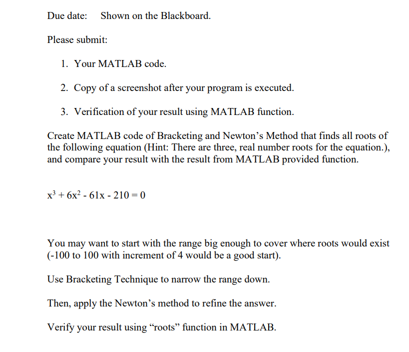 Solved Due date: Shown on the Blackboard. Please submit: 1. | Chegg.com