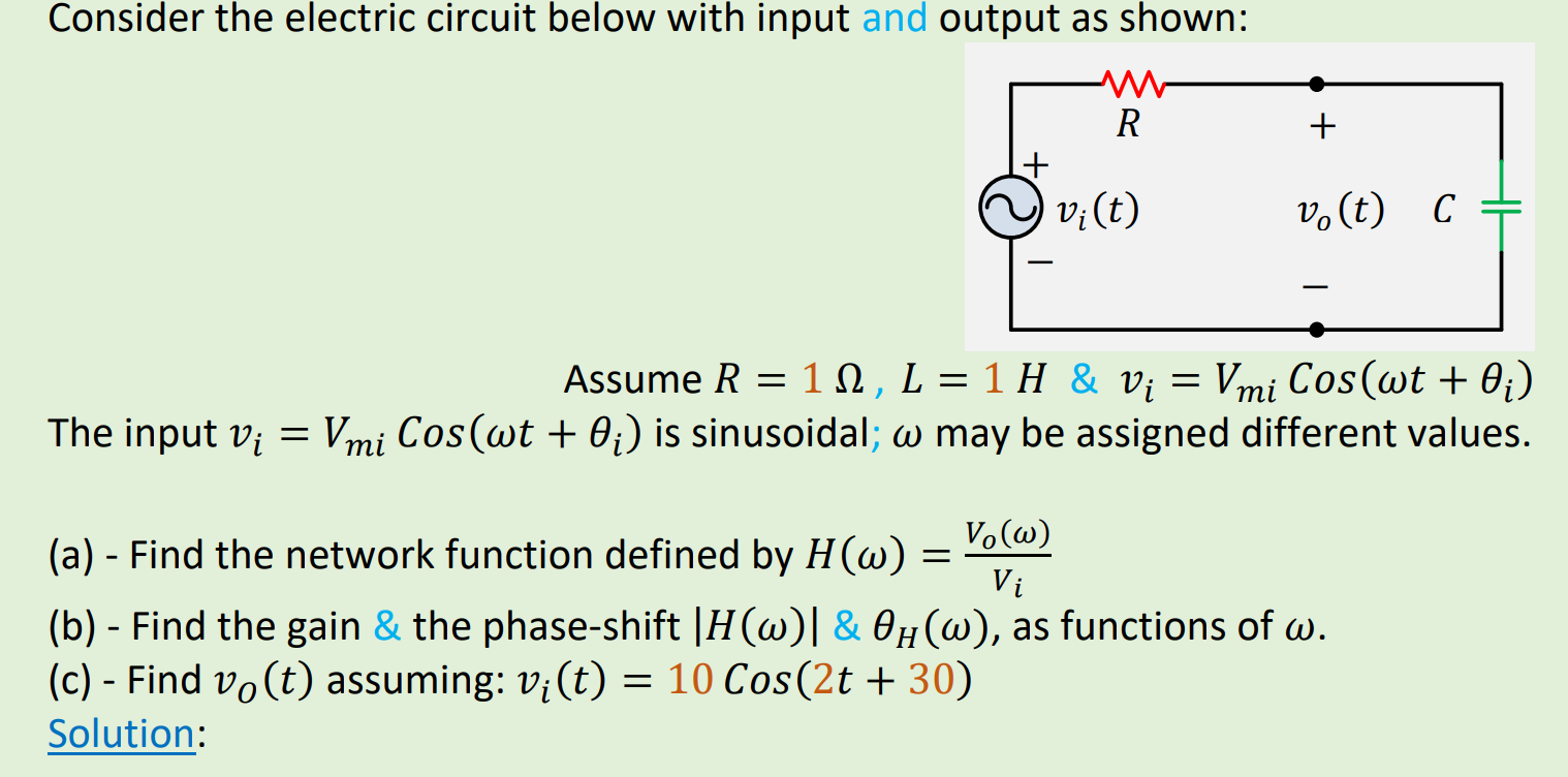 Solved Consider the electric circuit below with input and | Chegg.com