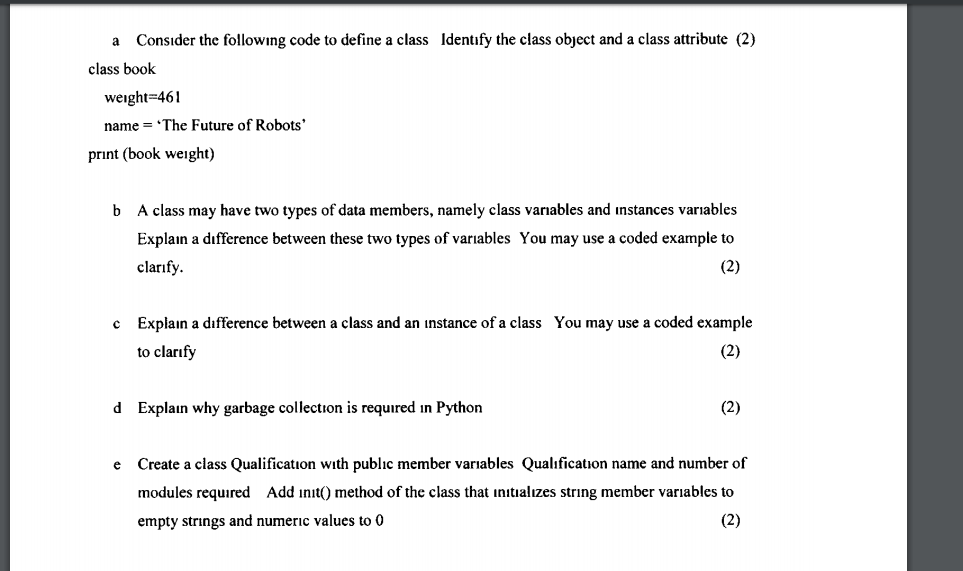 Consider the following code to define a class | Chegg.com