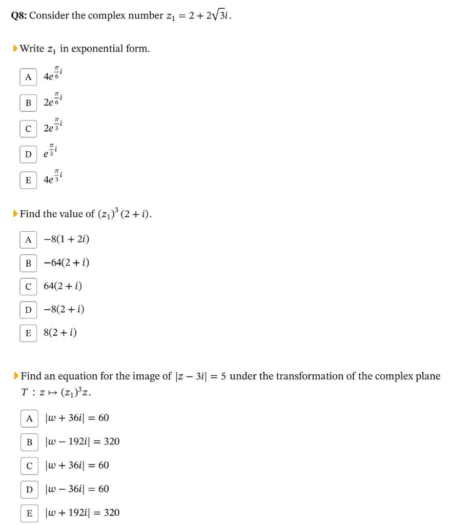 Solved Q8: Consider the complex number z1=2+23i. Write z1 in | Chegg.com