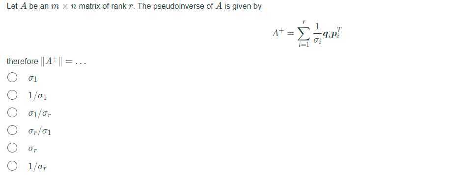 Solved Let A be an m×n matrix of rank r. The pseudoinverse | Chegg.com