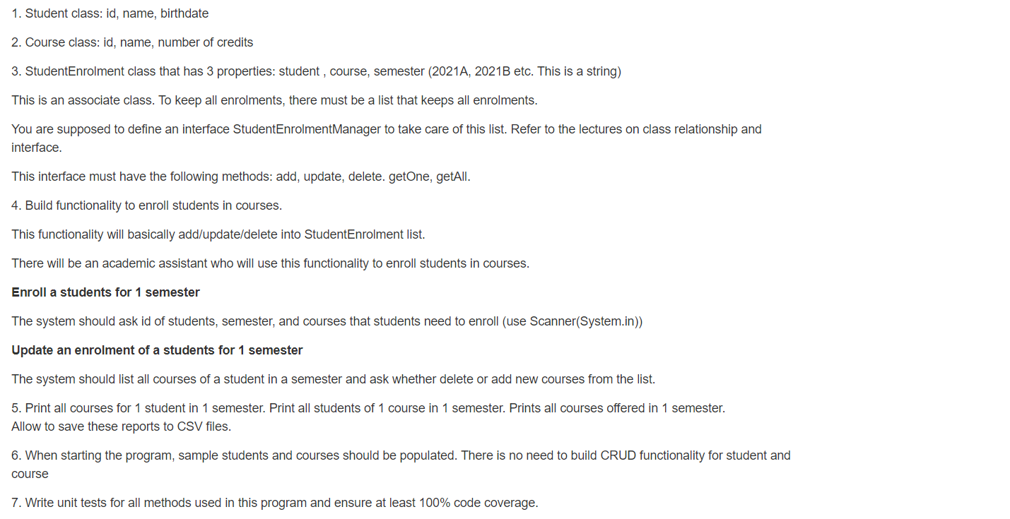 Solved 1. Student class: id, name, birthdate 2. Course | Chegg.com