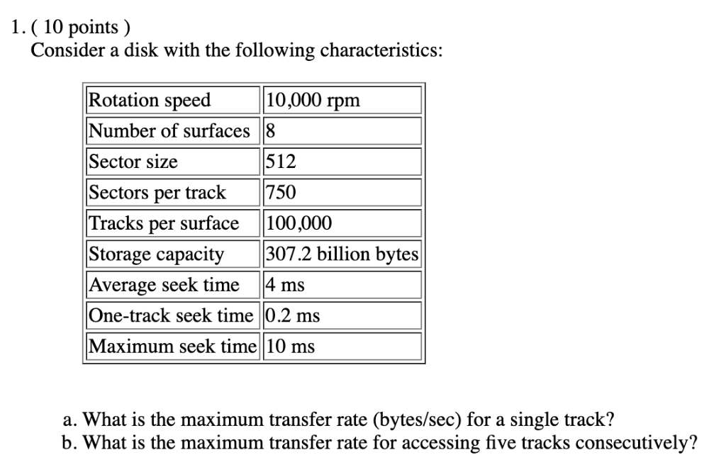 Solved 1. ( 10 points Consider a disk with the following | Chegg.com