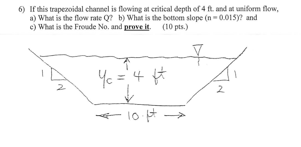 Solved 6) If this trapezoidal channel is flowing at critical | Chegg.com