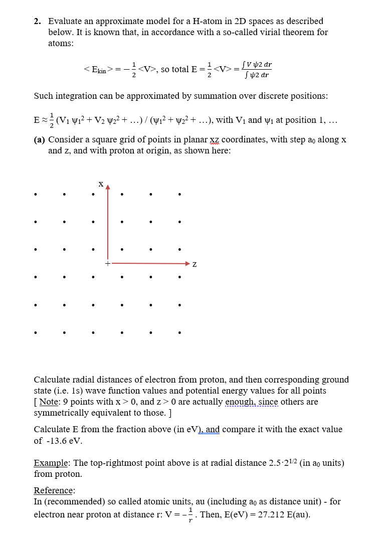 2. Evaluate an approximate model for a H-atom in 2D | Chegg.com