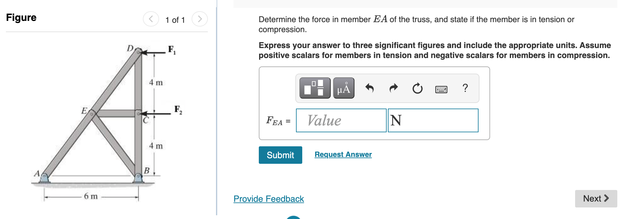 Solved Figure 1 of 1 Determine the force in member EA of the | Chegg.com