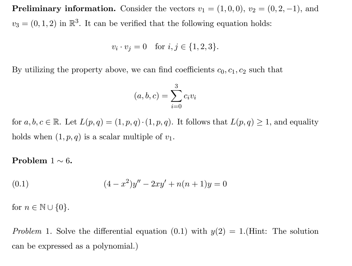 Solved Preliminary information. Consider the vectors | Chegg.com