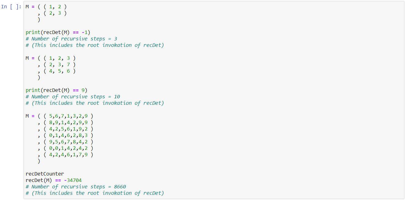 Solved Question 1: Recursive Determinant (8 points) The | Chegg.com