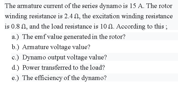 Solved The armature current of the series dynamo is 15 A. | Chegg.com