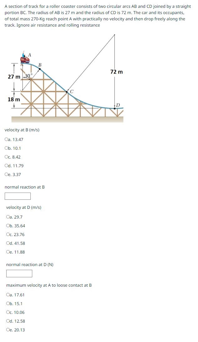 Solved A section of track for a roller coaster consists of | Chegg.com