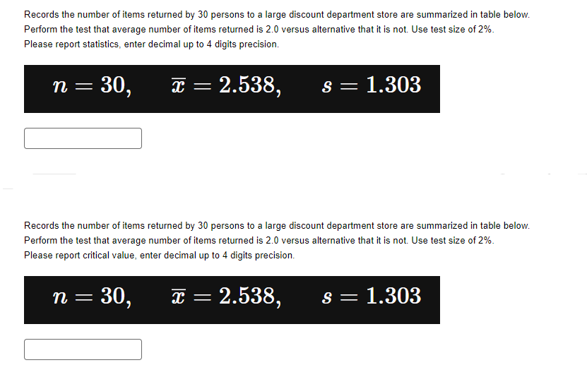 Solved Records the number of items returned by 30 persons to | Chegg.com