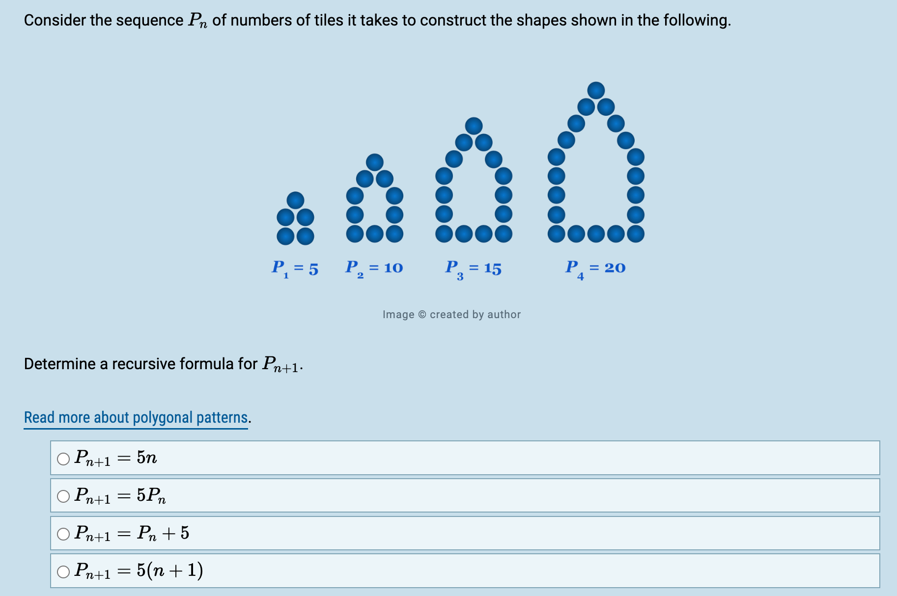 Solved Consider the sequence Pn of numbers of tiles it takes | Chegg.com