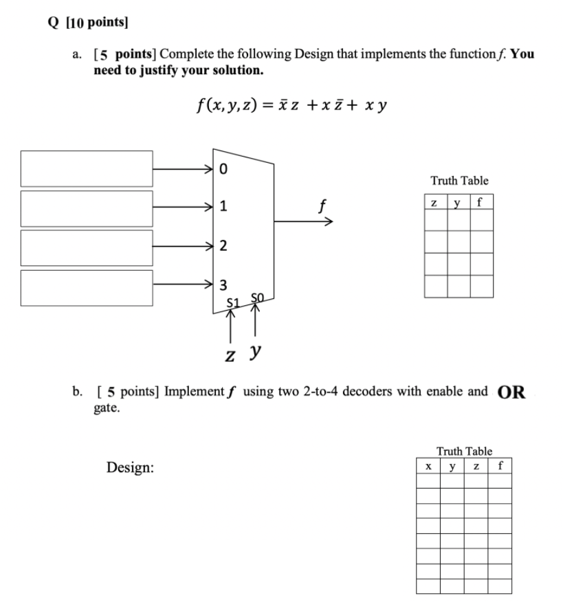 Solved Q (10 points) a. [5 points] Complete the following | Chegg.com
