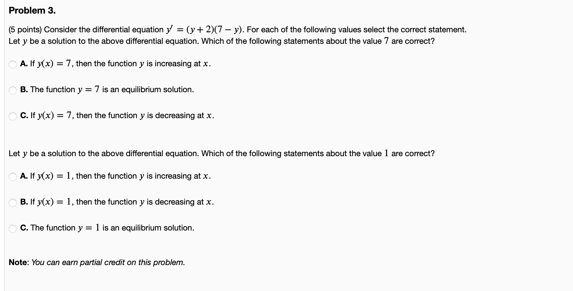 Solved Problem 3. (5 points) Consider the differential | Chegg.com