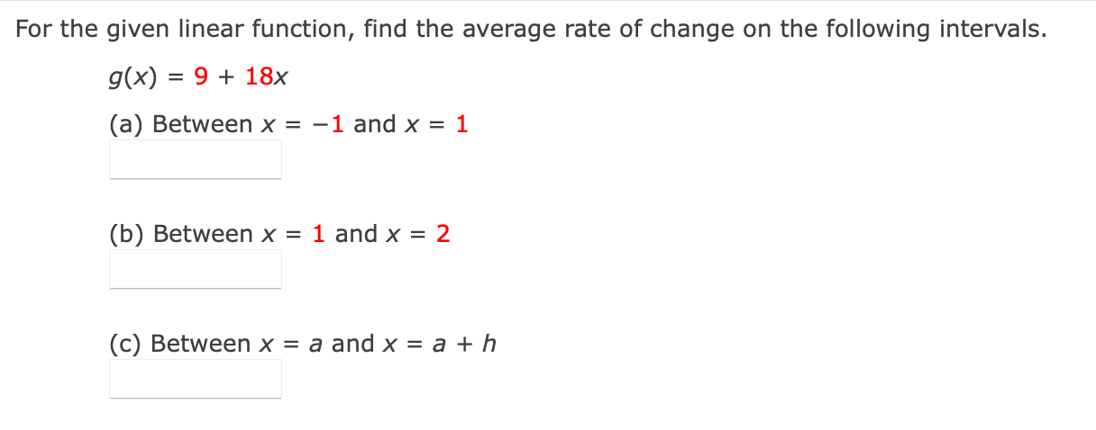 Solved For the given linear function, find the average rate | Chegg.com