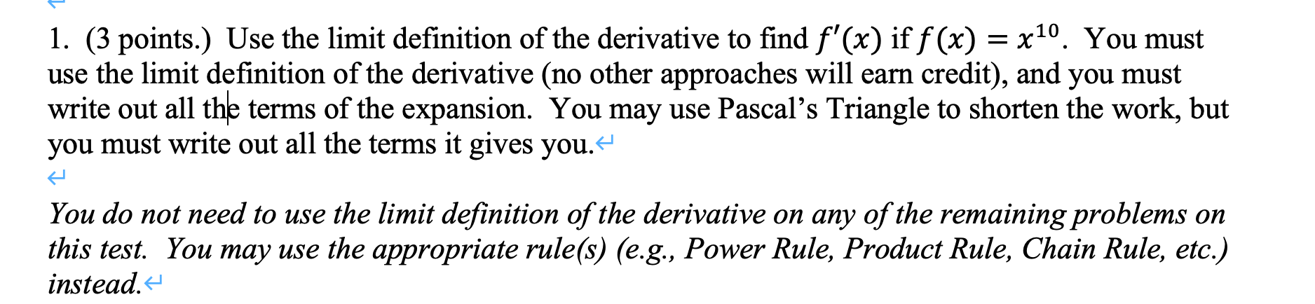 Solved 1. (3 points.) Use the limit definition of the | Chegg.com