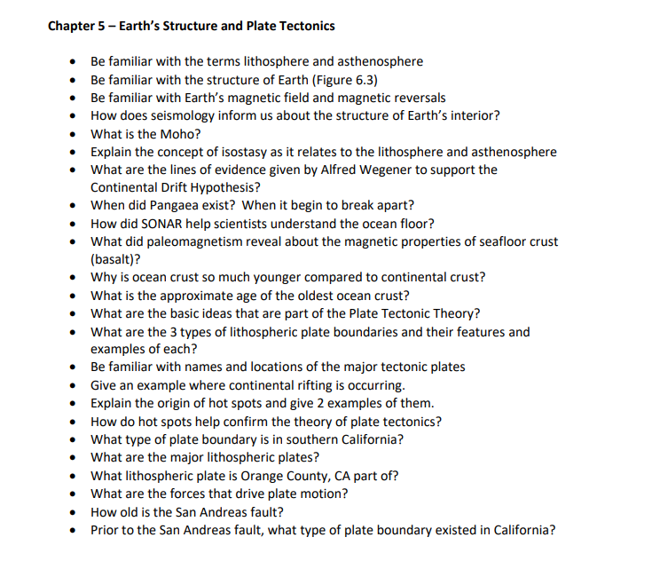 Solved Chapter 5 - Earth's Structure and Plate Tectonics • | Chegg.com