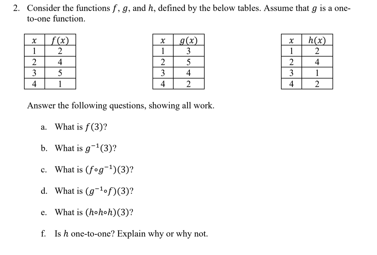 Solved 2. Consider the functions f, g, and h, defined by the | Chegg.com