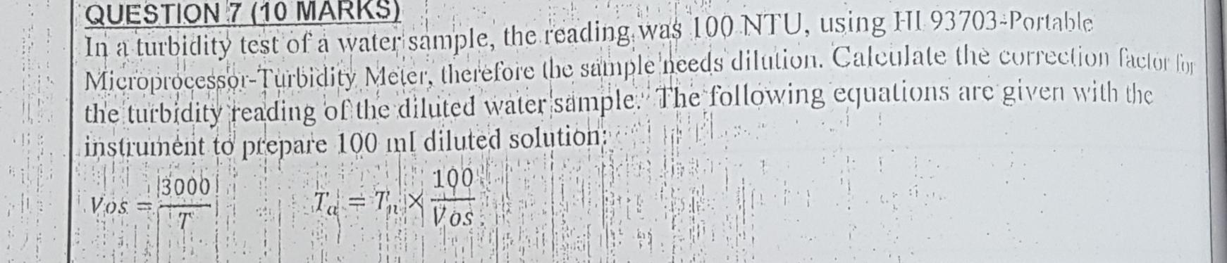 Solved In a turbidity test of a water sample, the reading | Chegg.com