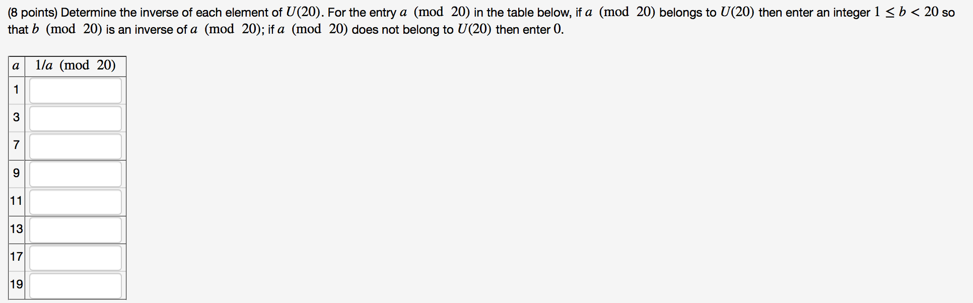 Solved (8 points) Determine the inverse of each element of | Chegg.com