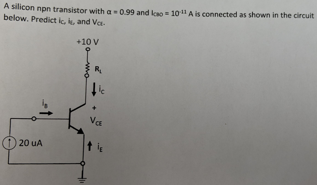 Solved A silicon npn transistor with alpha= 0.99 and Icbo= | Chegg.com
