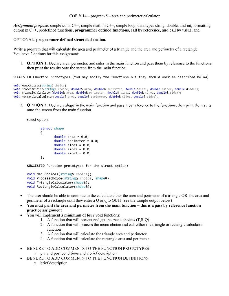 Solved C++ COP 3014 –program 5–area and perimeter | Chegg.com