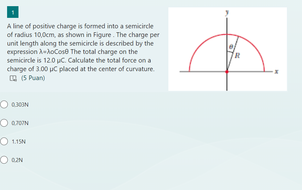 Solved A line of positive charge is formed into a semicircle | Chegg.com