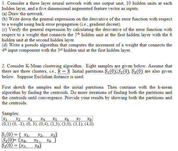 1. Consider a three layer neural network with one | Chegg.com