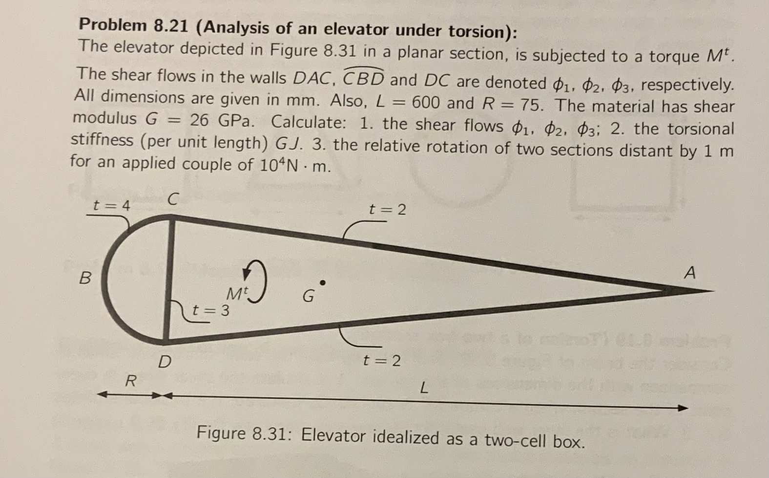 Solved Problem 8.21 (Analysis of an elevator under torsion): | Chegg.com