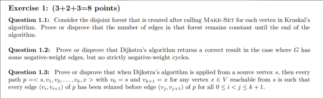 Solved Exercise 1: (3+2+3=8 points) Question 1.1: Consider | Chegg.com