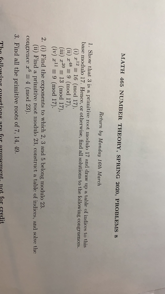 Show that 3 is a primitive root modulo 17 and draw up | Chegg.com