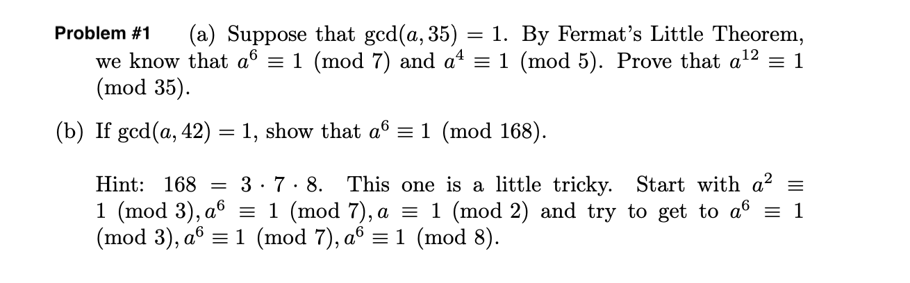 Solved Problem #1 (a) Suppose that gcd(a, 35) = 1. By | Chegg.com