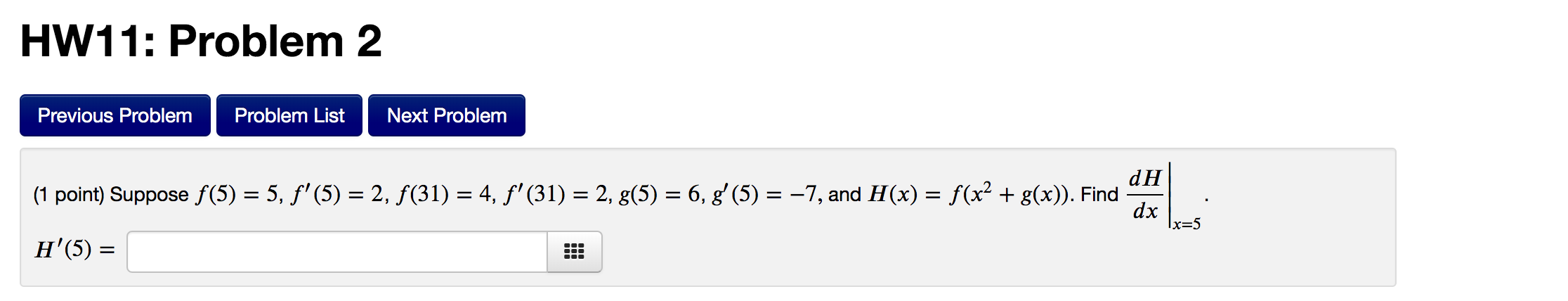 Solved HW11: Problem 1 Problem List Next Problem Previous | Chegg.com