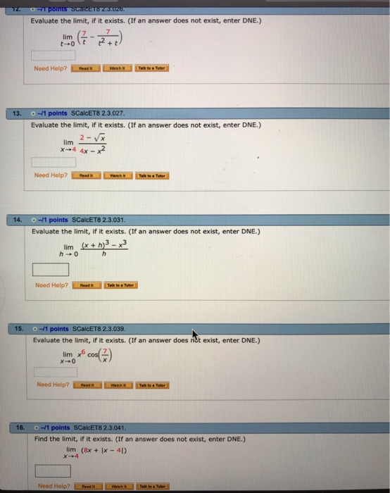 Solved Evaluate the limit, if it exists. (If an answer does | Chegg.com