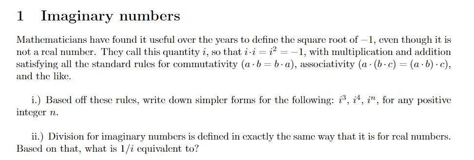 Solved 1 Imaginary numbers Mathematicians have found it | Chegg.com