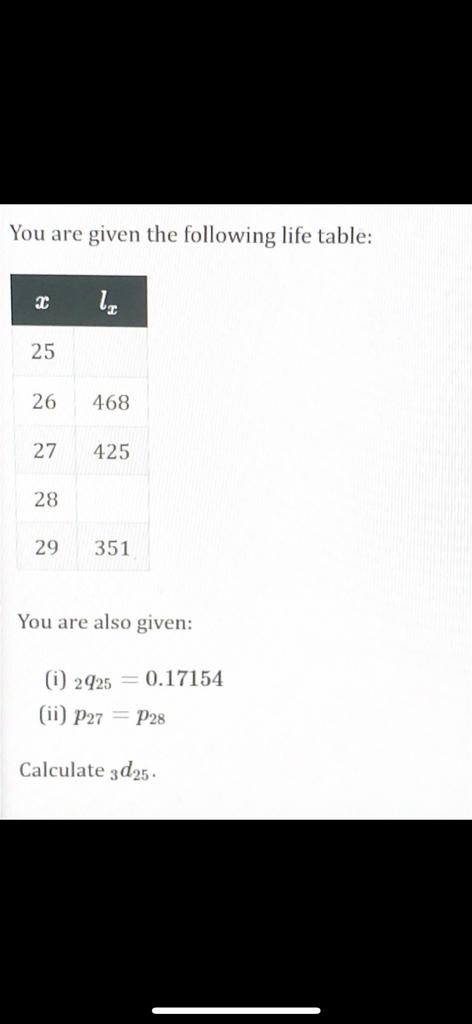 Solved You are given the following life table: You are also | Chegg.com