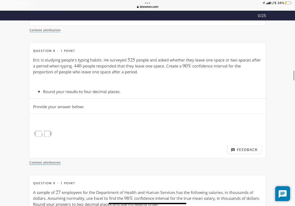 Solved * | LTE 24% ] knewton.com 0/25 Content attribution | Chegg.com