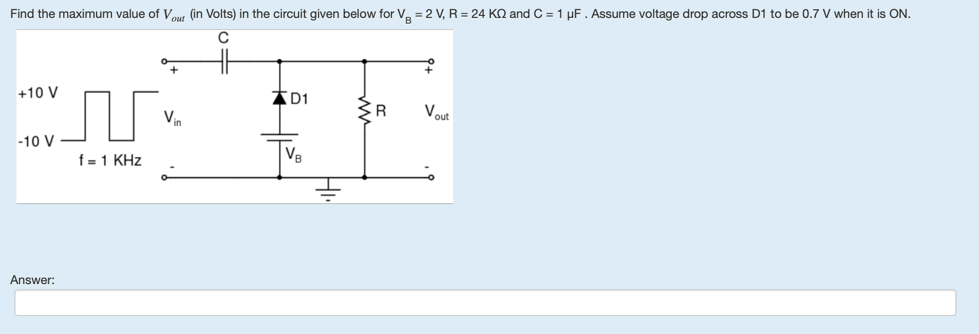 Solved Find the maximum value of Vout (in Volts) in the | Chegg.com