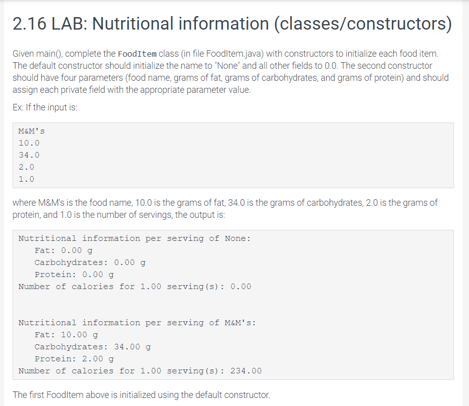 Solved 2.16 LAB: Nutritional information | Chegg.com