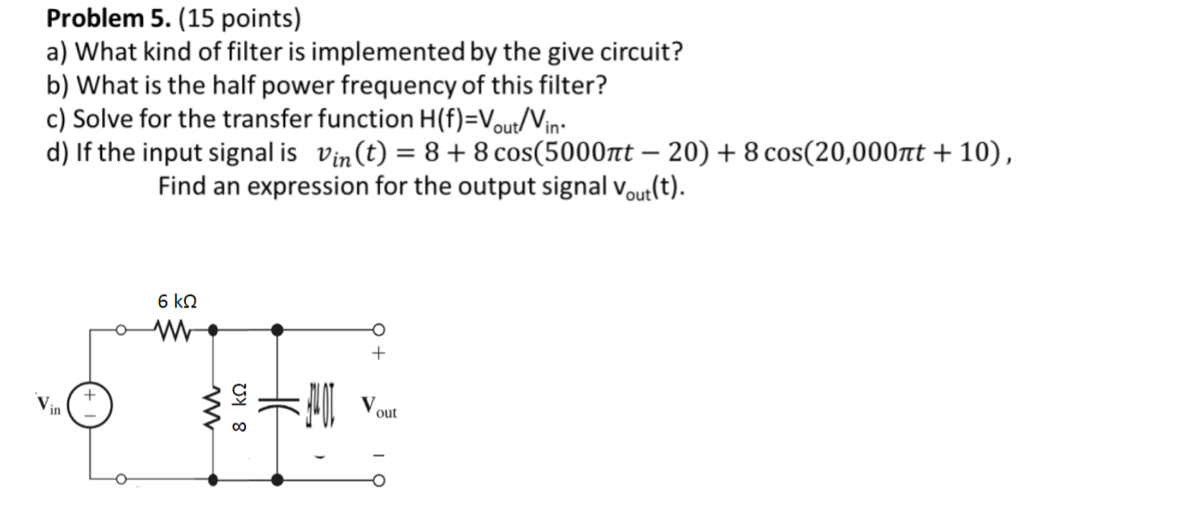 Solved Problem 5. (15 points) a) What kind of filter is | Chegg.com