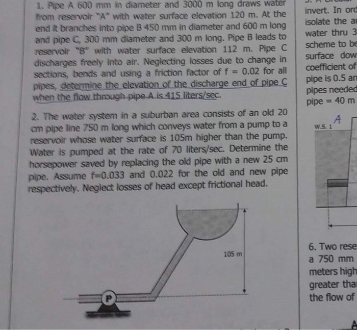 Solved Pipe A 600 mm in diameter and 3000 m long draws water | Chegg.com