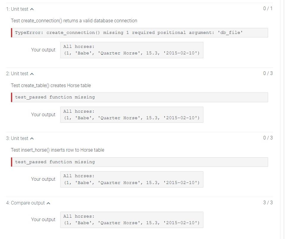 Solved Complete the Python program to create a Horse table, | Chegg.com