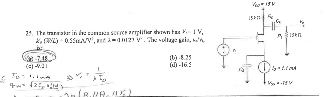 Solved 25. The transistor in the common source amplifier | Chegg.com