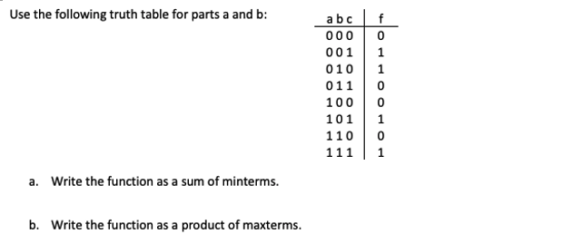 Solved Use the following truth table for parts a and b: abc | Chegg.com