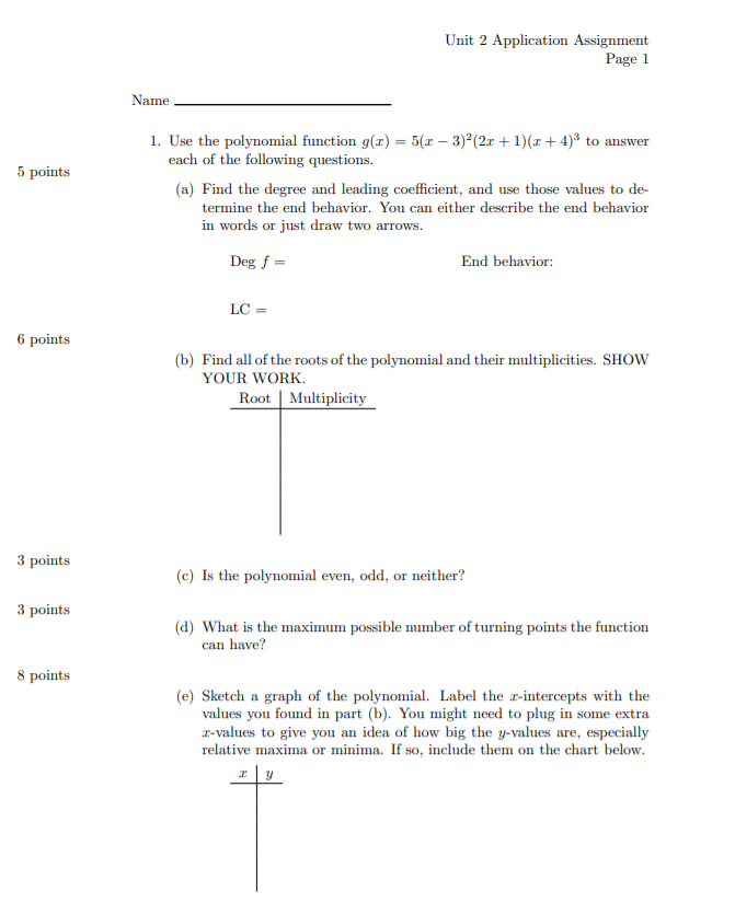 Solved Unit 2 Application Assignment Page 1 Name 5 points 1. | Chegg.com