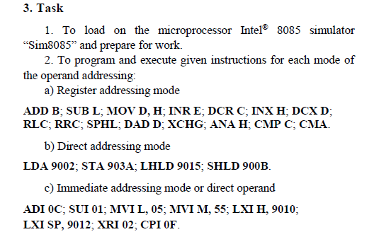 3. Task 1. To load on the microprocessor Intel® 8085 | Chegg.com