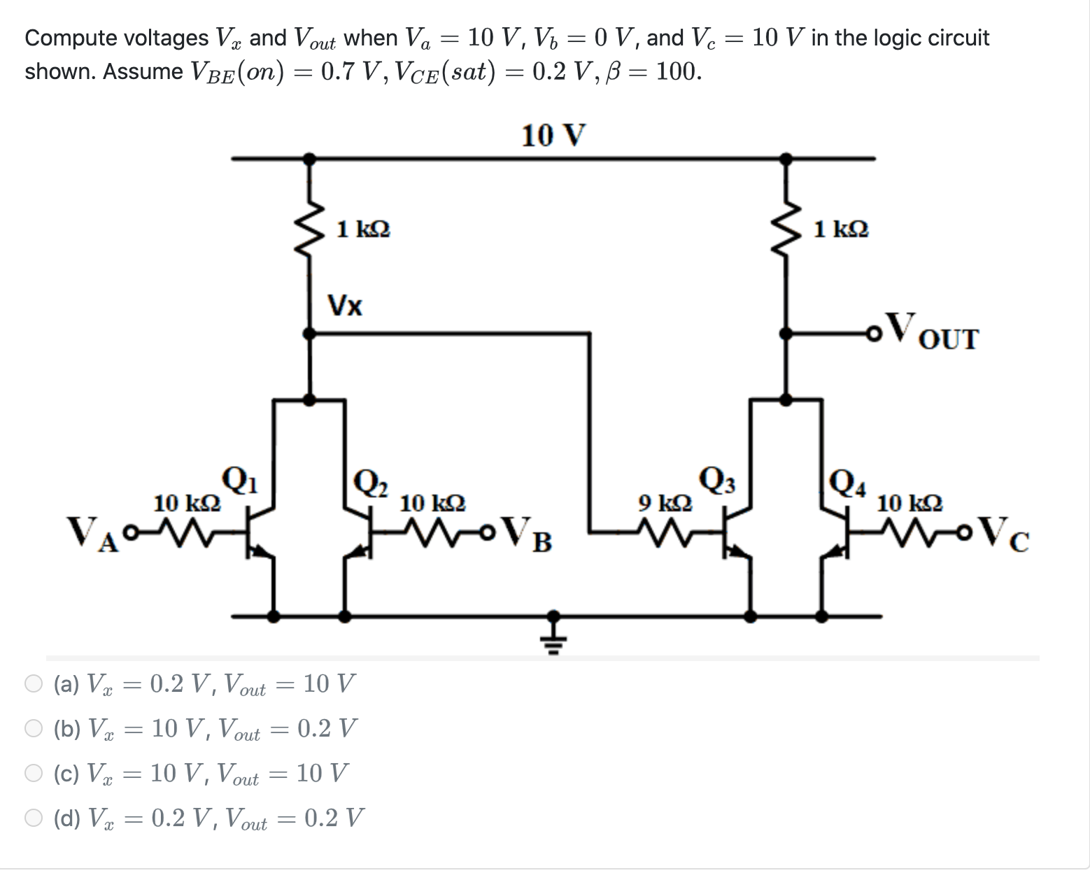 Compute voltages Vx and Vout when Va=10 V,Vb=0 V, | Chegg.com