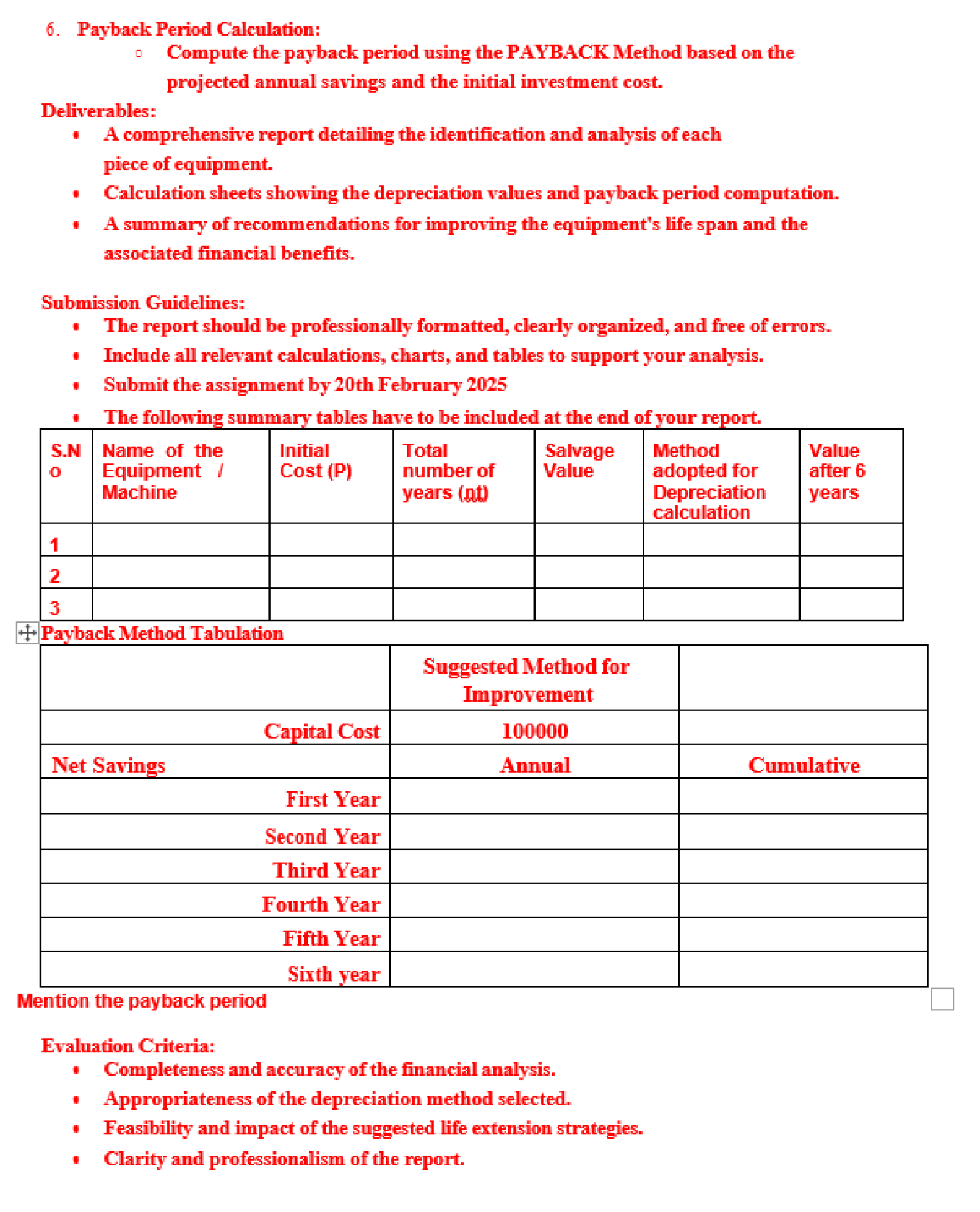 Solved 6 ï Payback Period Calculation ï Compute The Payback Chegg